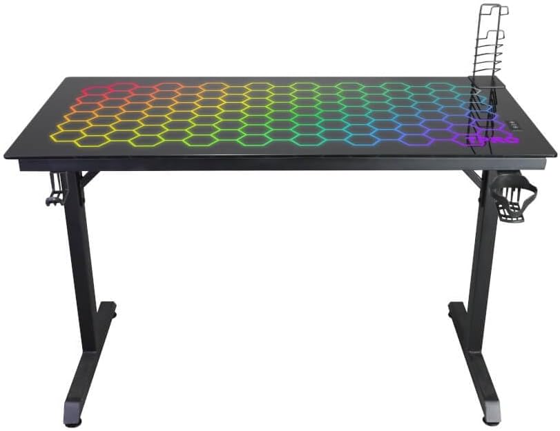 Amazon.com: Technical Pro XGAMEDESK LED Gaming Desk with Glass Top and ...