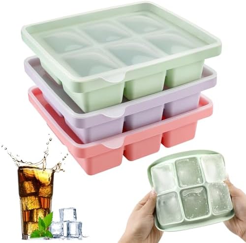 Auauraintt Pack of 3 Ice Cube Trays, Silicone Ice Cube Trays XL with ...