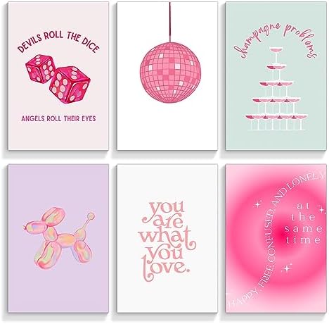 Amazon.com: Prinajssiad 6 Piece Pink Preppy Posters for Room Aesthetic ...