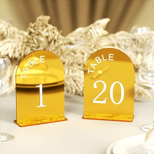 Amazon.com: Gold Mirrored Arch Wedding Table Numbers 1-20 with Stands ...