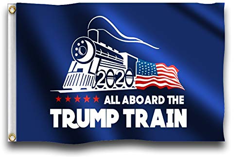 All Aboard The Trump Train 2020 USA Flag, Blue Background with ...
