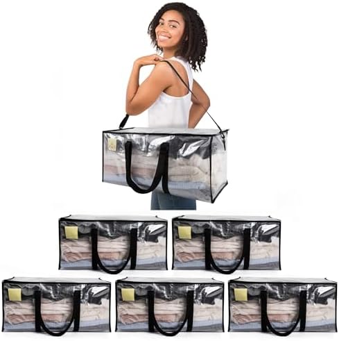 Amazon.com: Clear Storage Bags with Zipper, 6 Pack Large Moving Bags ...