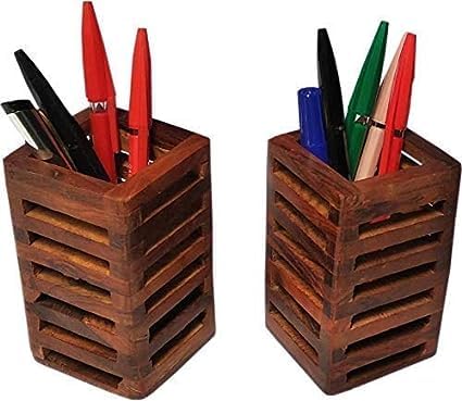 A one handicrafts Wooden Pencil, Pen Stand for Office Table Study Table ...