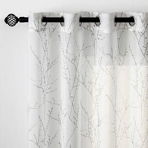 MIULEE White Sheer Curtains with Embroidered Leaf Pattern for Living ...