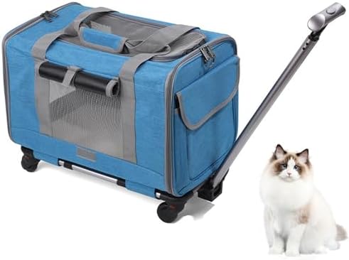 Pet Carrier On Wheels for Cats and Dogs, Cat Transport Carrier with ...