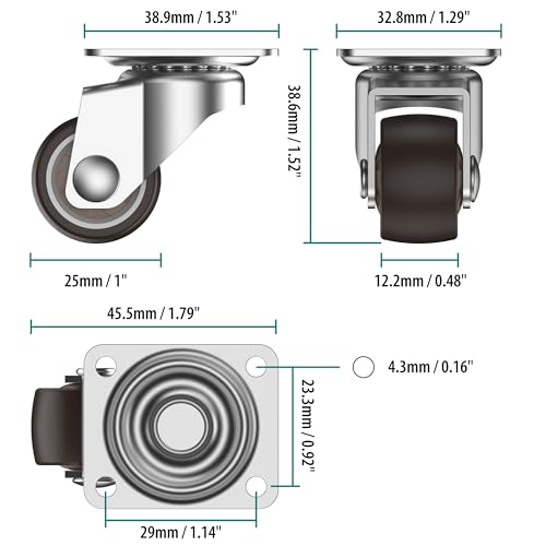 HOLKIE Castor Wheels 25mm Castors for Furniture with Safety Brake ...