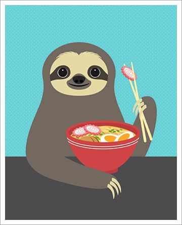 Amazon.com: A 31J - Sloth Eating Ramen Noodles with Chopsticks UNFRAMED ...