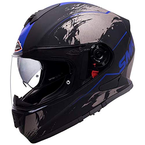 SMK Helmets - Twister - Wraith - Matt Black Grey Blue - Pinlock Anti Fog Lens Fitted Dual Visor ...