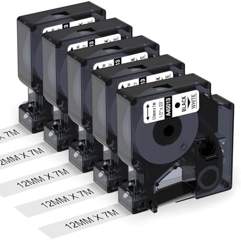 10X 45013 Compatible with Dymo Label Tape D1 12 mm x 7 m Black on White ...
