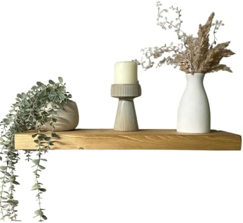 Masterplank Rustic Floating Wooden Shelf - 60cm x 20cm - Medium oak ...