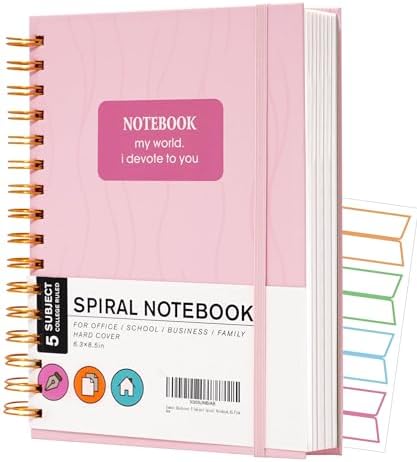 Amazon.com : Yoment Five Star Pink Notebook Subject Spiral Notebook 8.5 ...
