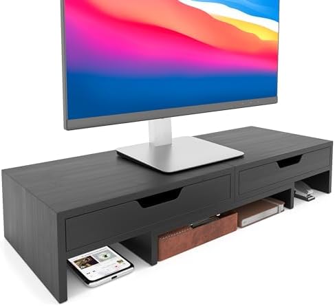 Amazon.com: KIRIGEN Wood Monitor Stand with 2 Drawers - Computer Arm ...