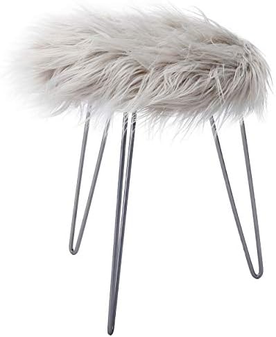 BIRDROCK HOME Round Faux Fur Foot Stool Ottoman - Soft Compact Padded ...