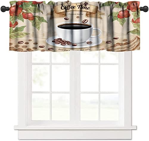 Amazon.com: GoDazzling Coffee Kitchen Curtain Valance, Coffee Time 3D ...