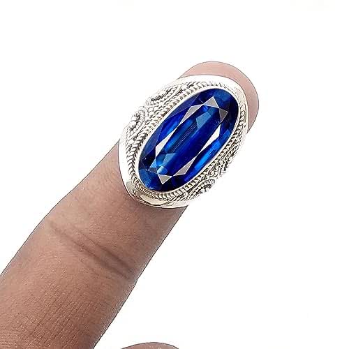 Amazon.com: Fine Sterling Silver Ring For Womens Blue Sapphire Ring Sterling Silver Engagement ...