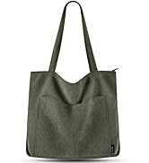 Prite Corduroy Tote Bag for Women Large Shoulder Bag with Zipper and Pockets for College School ...