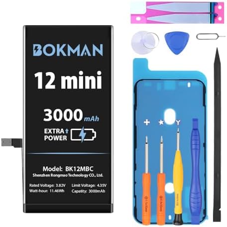 bokman for iPhone 12 Mini Battery Replacement, 3000mAh High Capacity Li ...