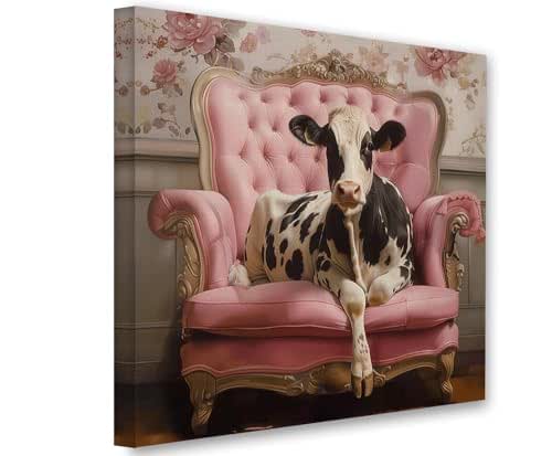 Amazon.com: Pretty In Pink Cow On A Sofa Portrait 16x16 Stretched ...
