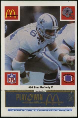 Tom Rafferty "Dallas Cowboys" McDonald's NFL Play & Win 1986 Football ...