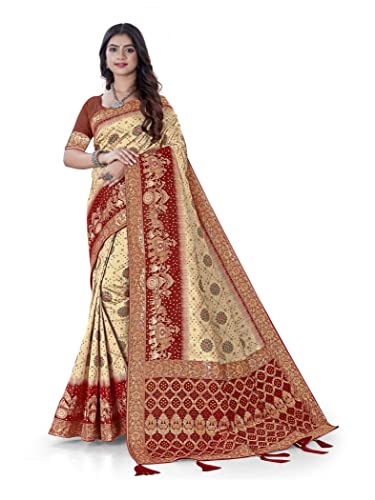 Buy RUDVED Women's Jacquard Patola Silk Saree With Unstitched Blouse ...
