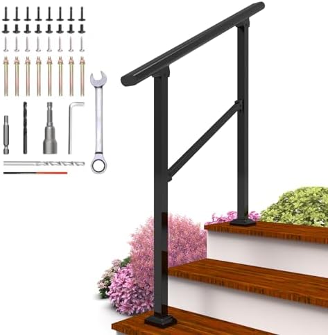 VEVOR Handrails for Outdoor Steps, 2-3 Step Stair Hand Rail Kit ...