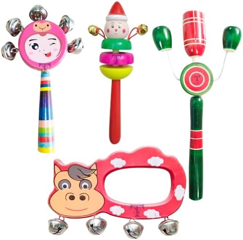 Colourful Wooden Baby Rattle Toy - Hand Crafted Rattle Set for Kids ...