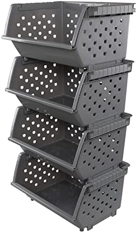 Amazon.com - Zopnny 4-Pack Plastic Stackable Storage Basket Organizer ...