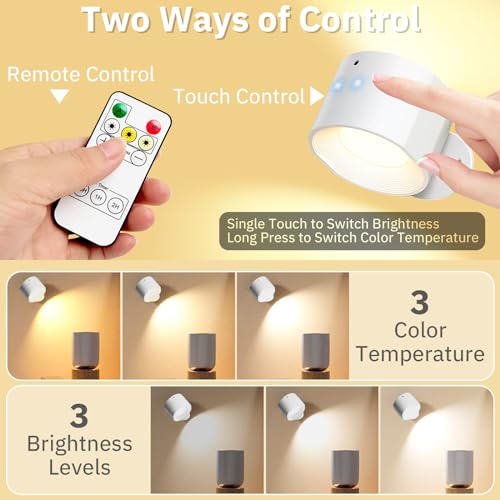 Wall Lights with Remote Control Wall Lamp Dimmable Rechargeable Wall ...