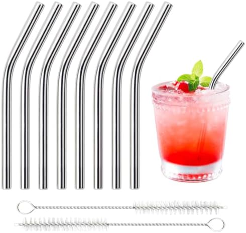 Amazon.com: 8 Pack 6 Inch Short Bent Metal Cocktails Straws, Reusable ...