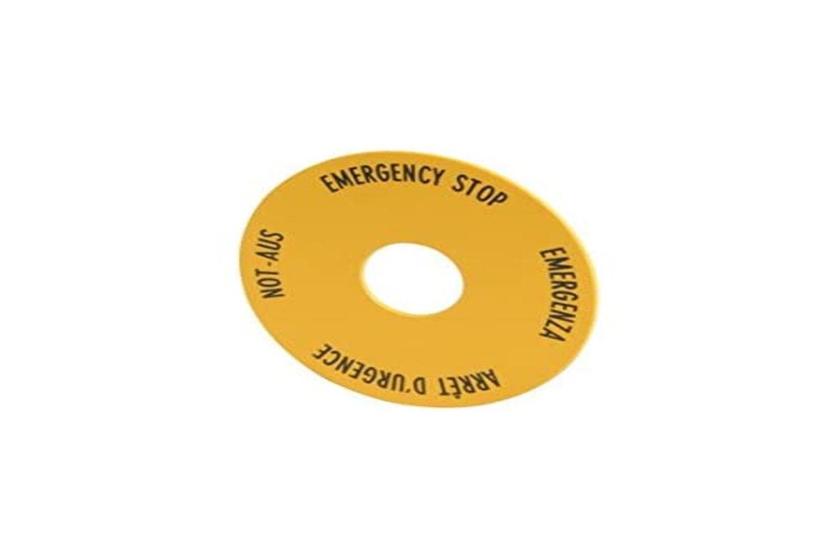 Eaton 216483 Schild, not-aus, gelb, D = 60 mm, 4-Sprachig, De, EN, FR ...