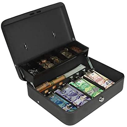 Ritmo Large Cash Box with Money Tray and Lock, Metal Money Box Safe ...