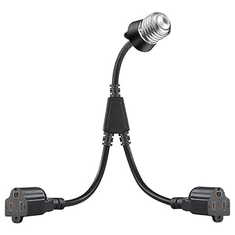 2 in 1 Light Socket to Plug Adapter, 3 Prong Light Bulb Outlet Socket ...