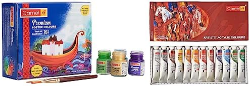 Camel Premium Poster Colour with Brush - 20 Shades (Multicolor) Acrylic ...