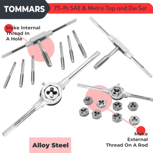 Snapklik.com : 75-Pc Tap And Die Set, SAE & Metric Hex Thread Taps Dies ...