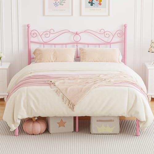 Amazon.com: Merronix Full Size Bed Frame with Headboard, Elegant Metal ...