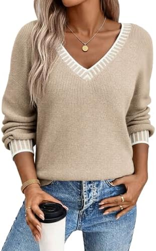 Dokotoo Long Sleeve Sweaters for Women Fashion Fall Clothes Oversized V ...