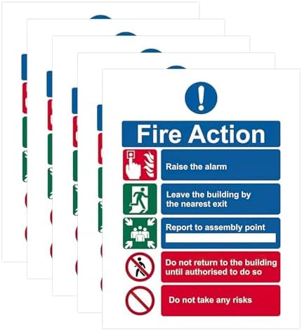 5 Pack Fire Action Notice Sign 15 x 20 cm Self Adhesive Safety Signs ...