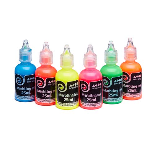 Brian Clegg AK20 Marbling Ink, Assorted Fluorescent Colours, 6 x 25ml ...