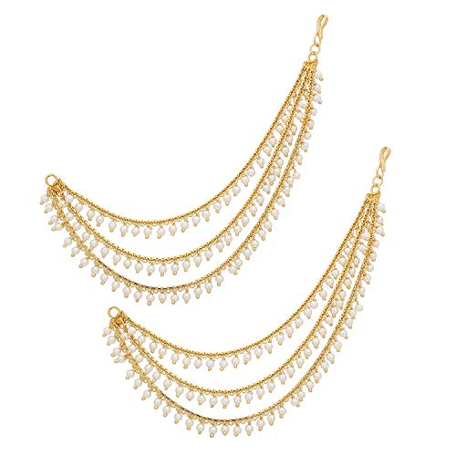 MEENAZ Brass copper Gold kanchain 3 layer long bridal wedding ear kan ...