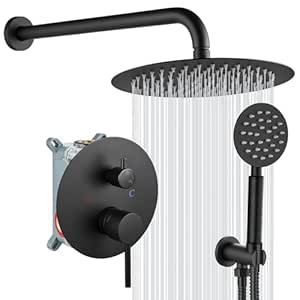 gotonovo 10 Inch Round Rain Shower System Wall Mounted Bathroom Mixer Combo Set High Pressure ...