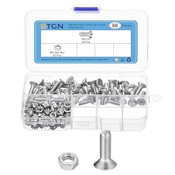 Amazon.co.jp: DTGN 80pcs M5-0.8 x 16mm Hex Flat Head Socket Cap Bolt Nut Kit 304 Stainless Steel ...