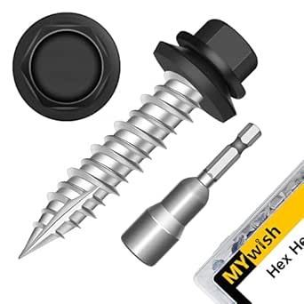 Mywish 300Pcs #10 x 1 Hex Head Self Tapping Metal Roofing Screws with Rubber Washer, Black ...