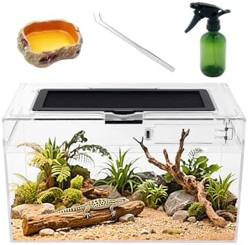 Reptile Plastic Terrarium Set,12" x 7"x 6" Low Reptile Tank with Full ...