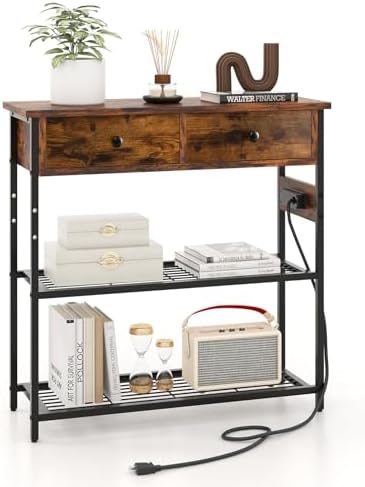 Giantex Console Table with Outlets - 3-Tier Entryway Table w/USB Ports ...