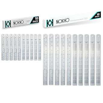NOKKO Metal Ruler Bundle – 12 Inch (10-Pack) + 6 Inch (10-Pack ...