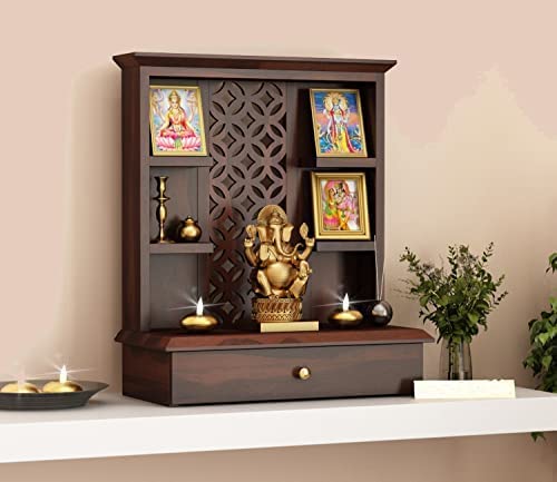 Home Sparkle Wooden Temple, Mandir for Pooja Space, Floor Mount Temple ...