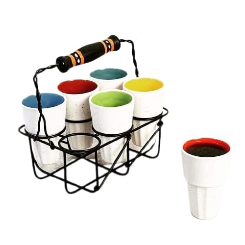 Buy Nelson Handmade White Tapri Style Ceramic Tea Cups Set of 7 with ...