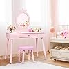 Amazon.com: Costzon Kids Vanity Set, Wooden Princess Makeup Table with ...