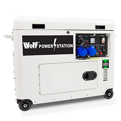 Wolf 6500w Diesel Generator WPS8500DBE Key Start 8.1KVA 11HP Quiet 2 x ...