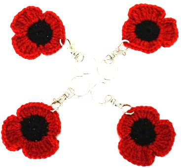 Set of 4 handmade Poppy keyring, Crochet handmade poppy keyring, poppy ...